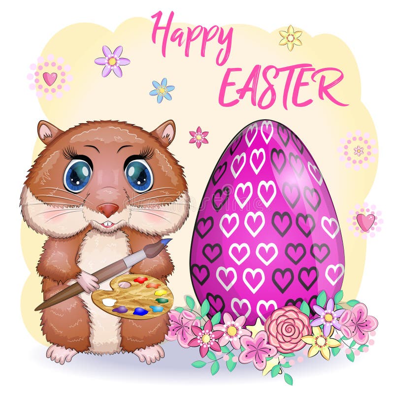Cute Hamster with Easter Egg, Hamster Cartoon Characters, Funny Animal ...