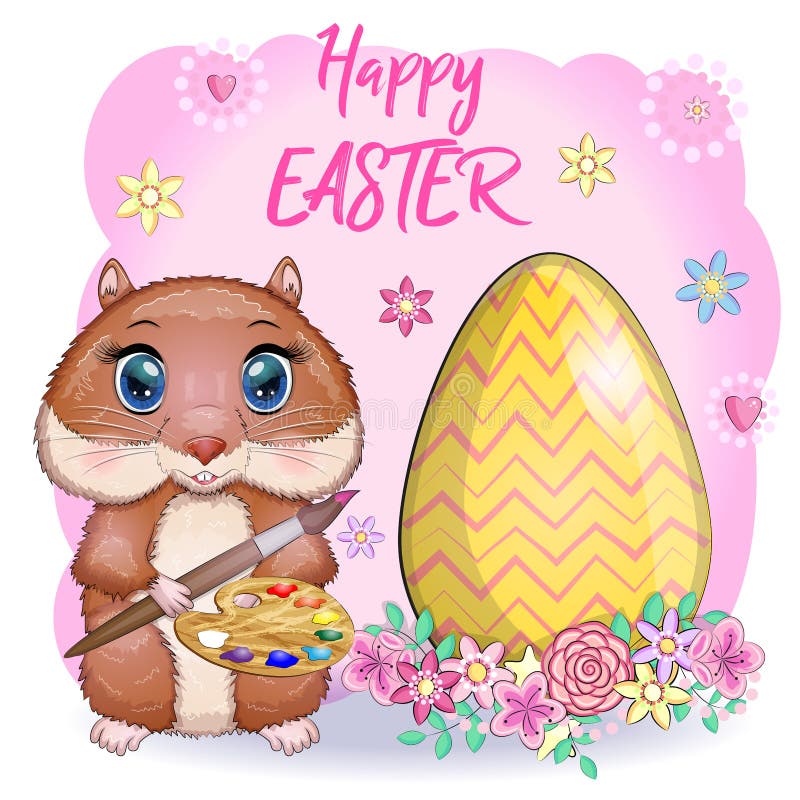 Cute Hamster with Easter Egg, Hamster Cartoon Characters, Funny Animal ...