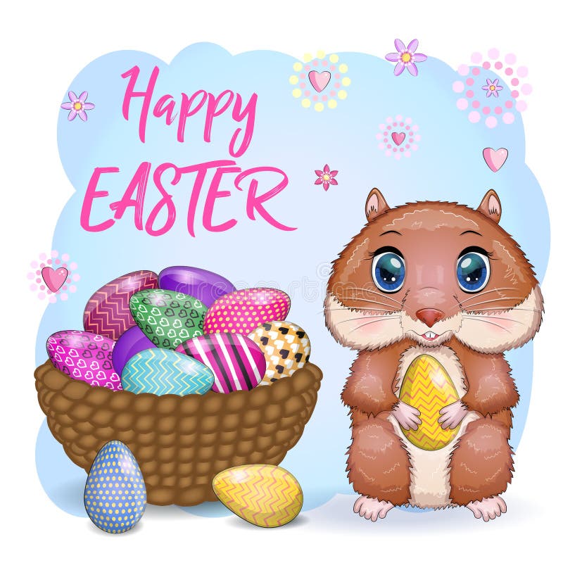 Cute Hamster with Easter Egg, Hamster Cartoon Characters, Funny Animal ...
