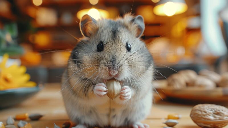 Cute Hamster Eating Seeds Cozy Background Stock Photos - Free & Royalty ...