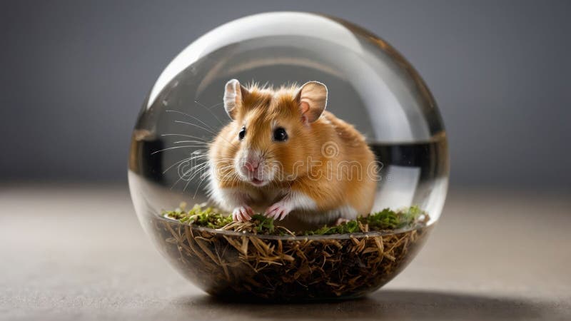 A Cute Hamster Inside a Glass Dome on a Bed of Moss, Showcasing Its ...