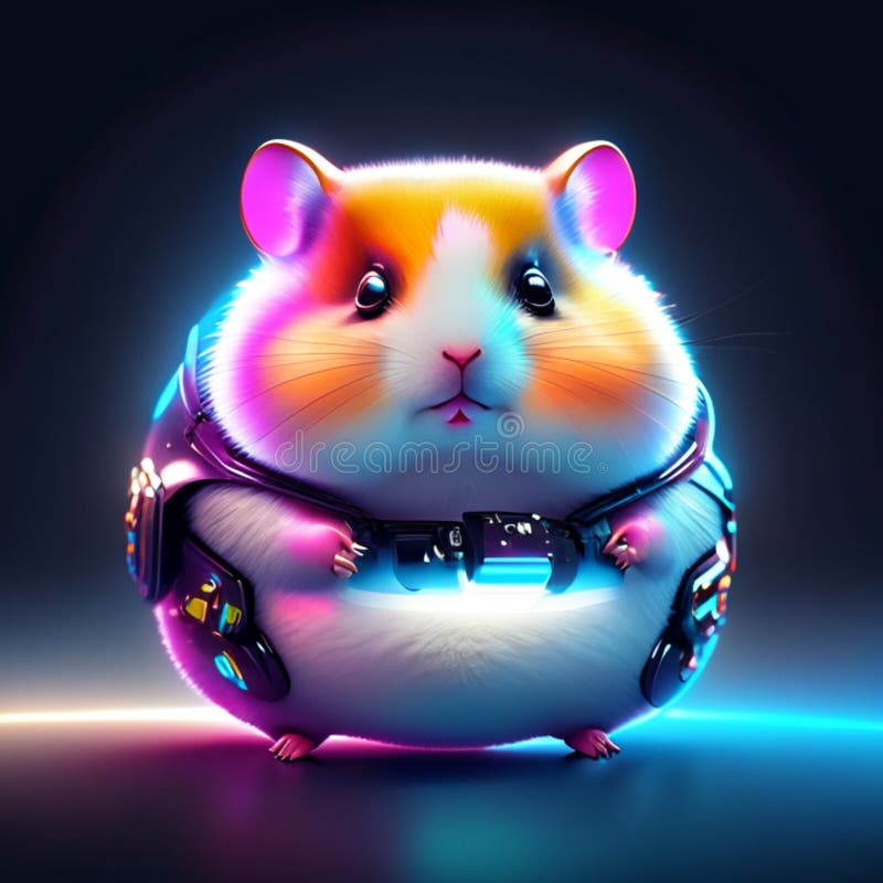 Cute Hamster in Neon Light. 3d Rendering, 3d Illustration Stock ...