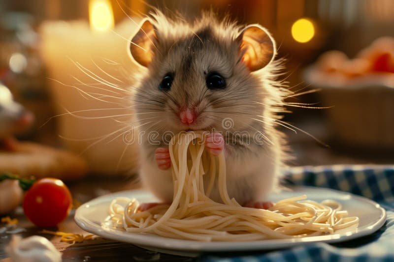 An Adorable Hamster Eats Spaghetti on a Plate. AI Generated Stock ...