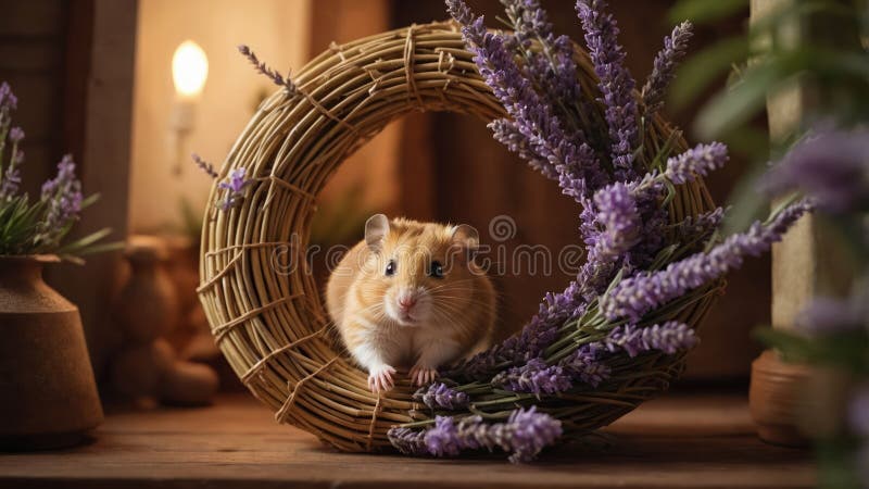 Adorable Hamster Posing in Lavender Wreath Stock Illustration ...
