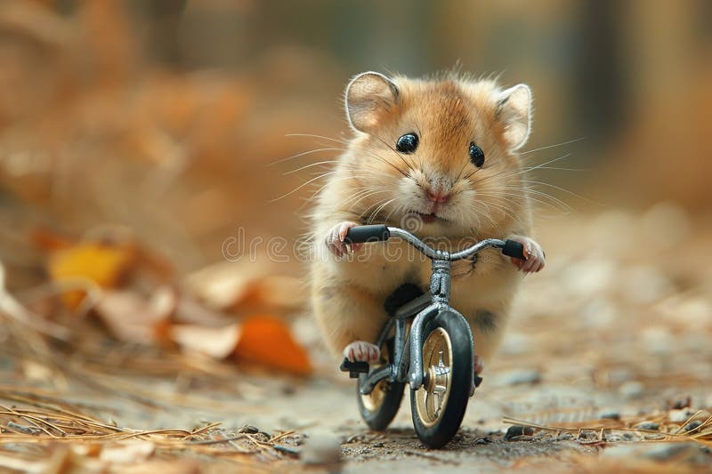 Cute Hamster Riding a Tiny Bicycle Stock Illustration - Illustration of ...