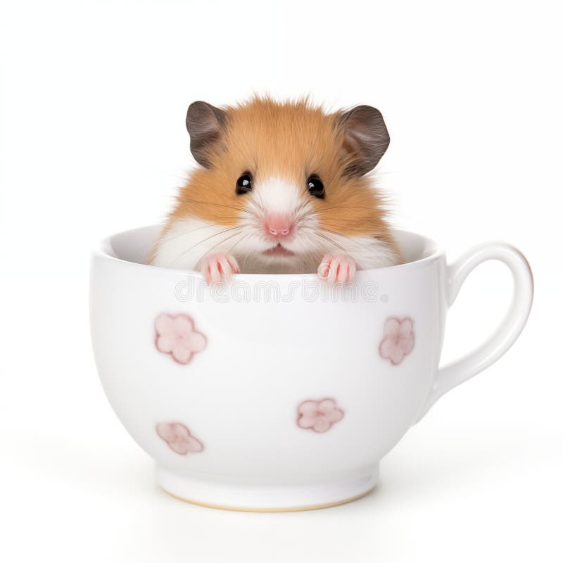 A Cute Hamster Sitting Inside a Delicate Tea Cup with Floral Patterns ...