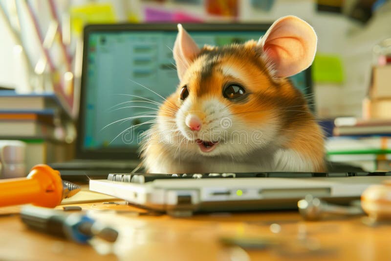 Curious Hamster Working on Laptop Stock Image - Image of office ...