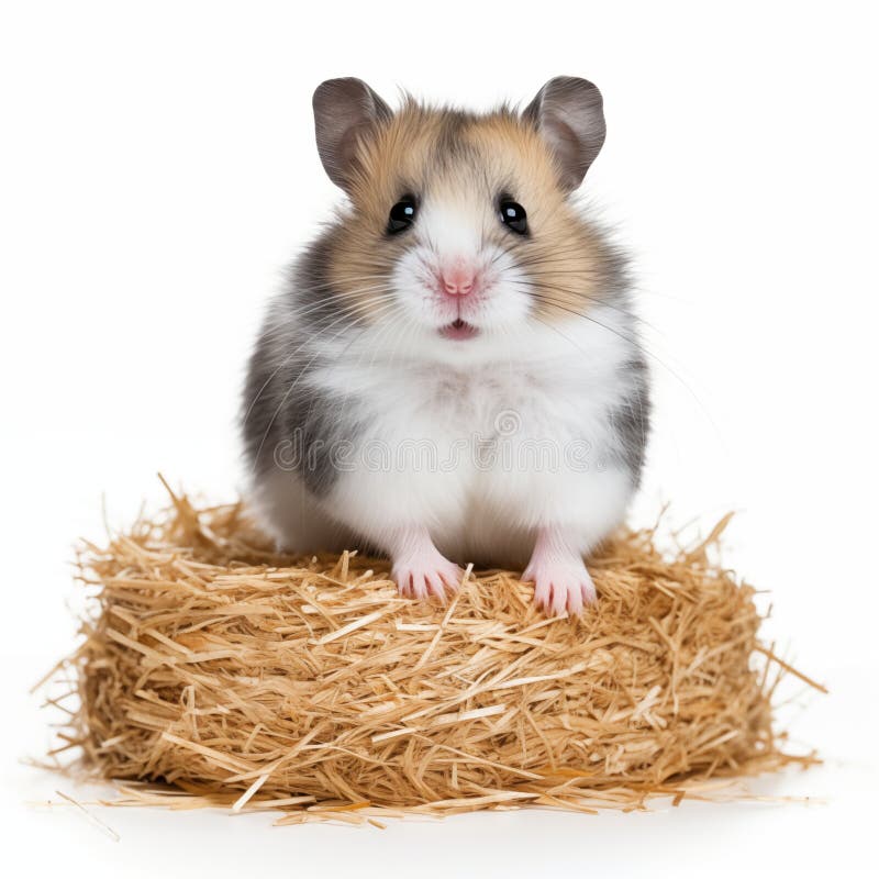 Cute Hamster Sitting in Nest of Straw Stock Illustration - Illustration ...