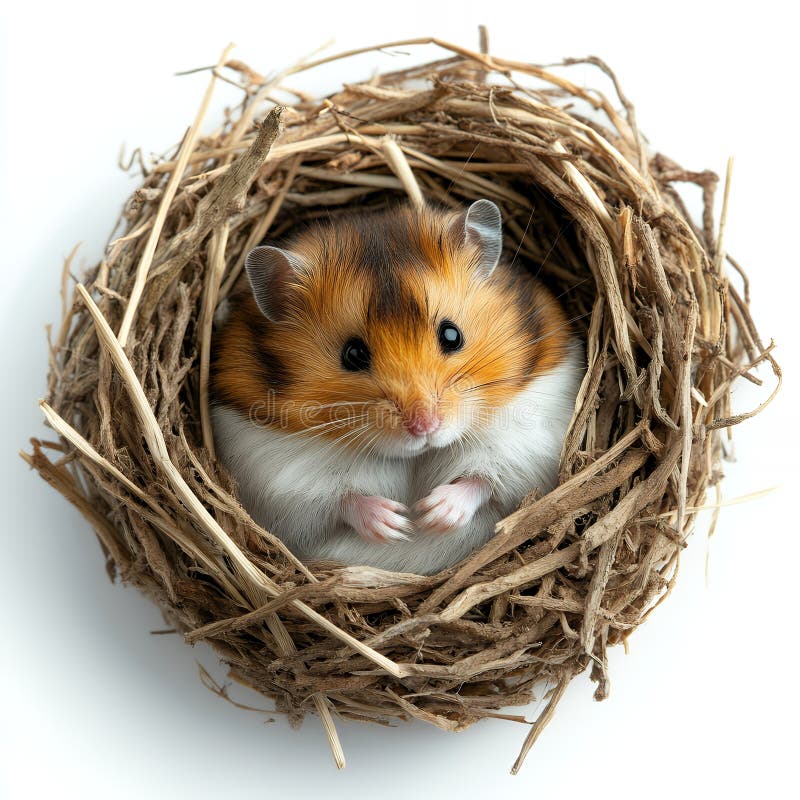 A Cute Hamster Snuggles in a Nest of Twigs Stock Illustration ...