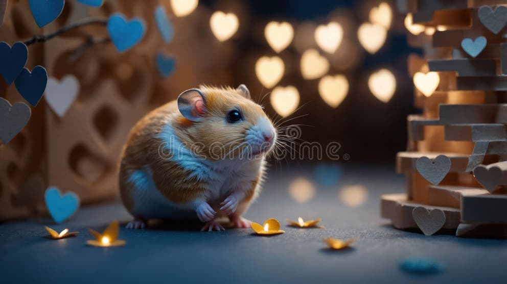 Adorable Hamster Posing with Hearts and Lights for Valentine S Day ...