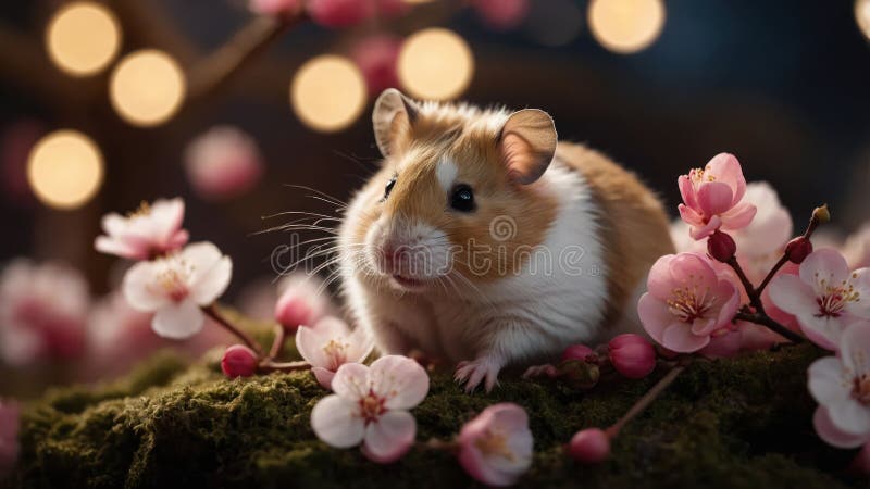 Adorable Hamster among Spring Blossoms Stock Illustration ...