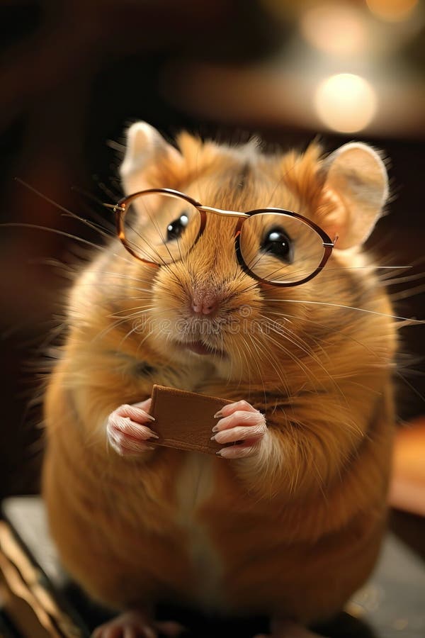 Cute Hamster Wearing Glasses, Holding a Tiny Book, in a Cozy Indoor ...