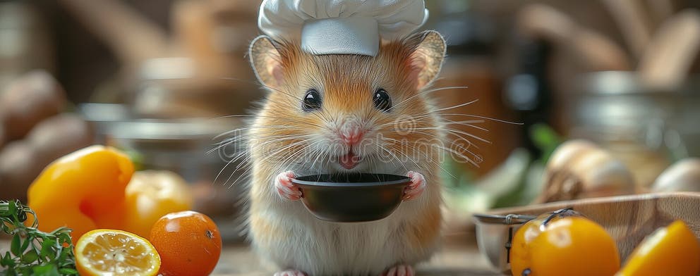 Adorable Hamster Chef with Fresh Ingredients Stock Illustration ...