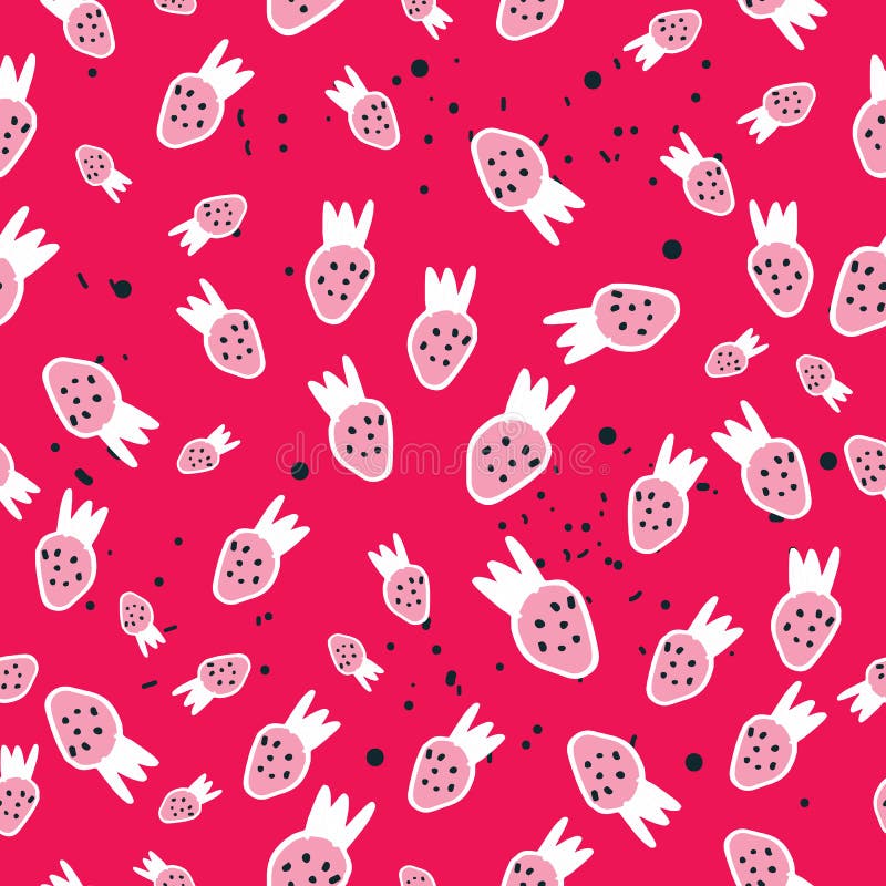 Cute Hand Dawn Colorful Strawberries Seamless Background Pattern Stock ...
