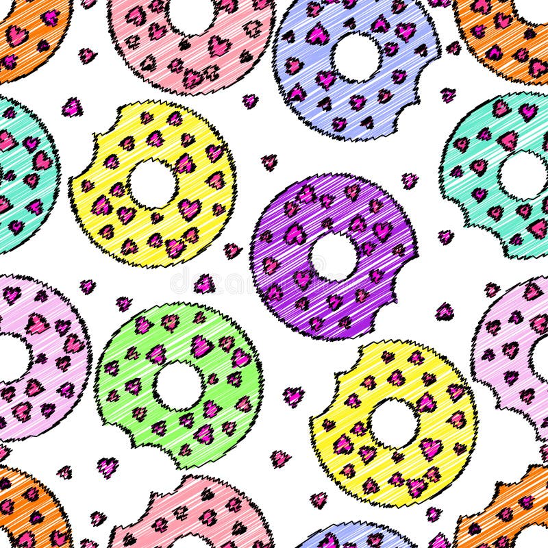 Cute Hand Draw Cartoon Donuts Kids Vector Background Pattern Seamless ...