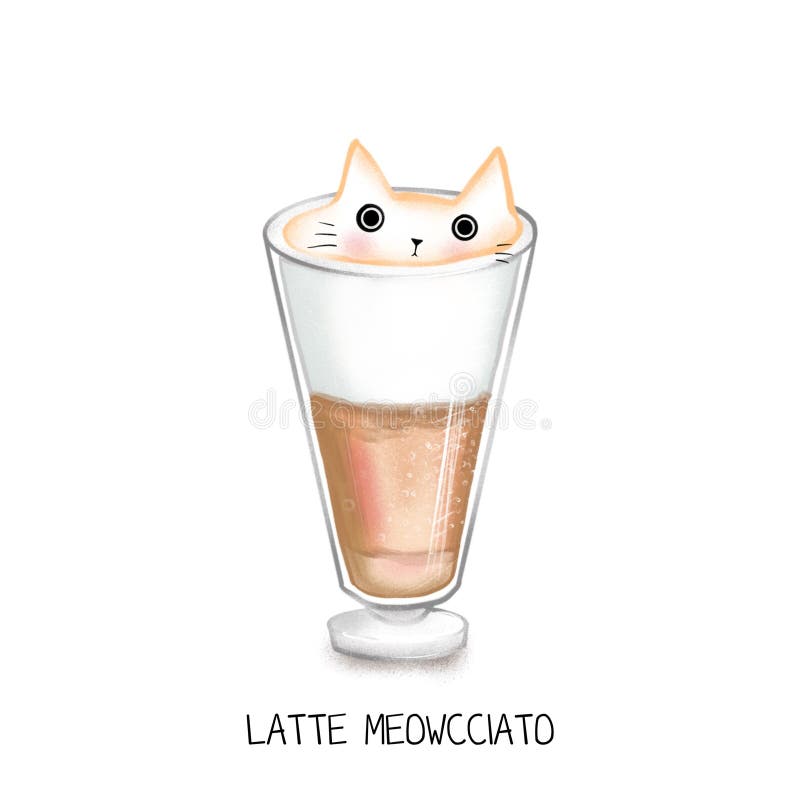 Cute Hand Draw Illustration with Coffee Looking Like Cat Stock Image ...
