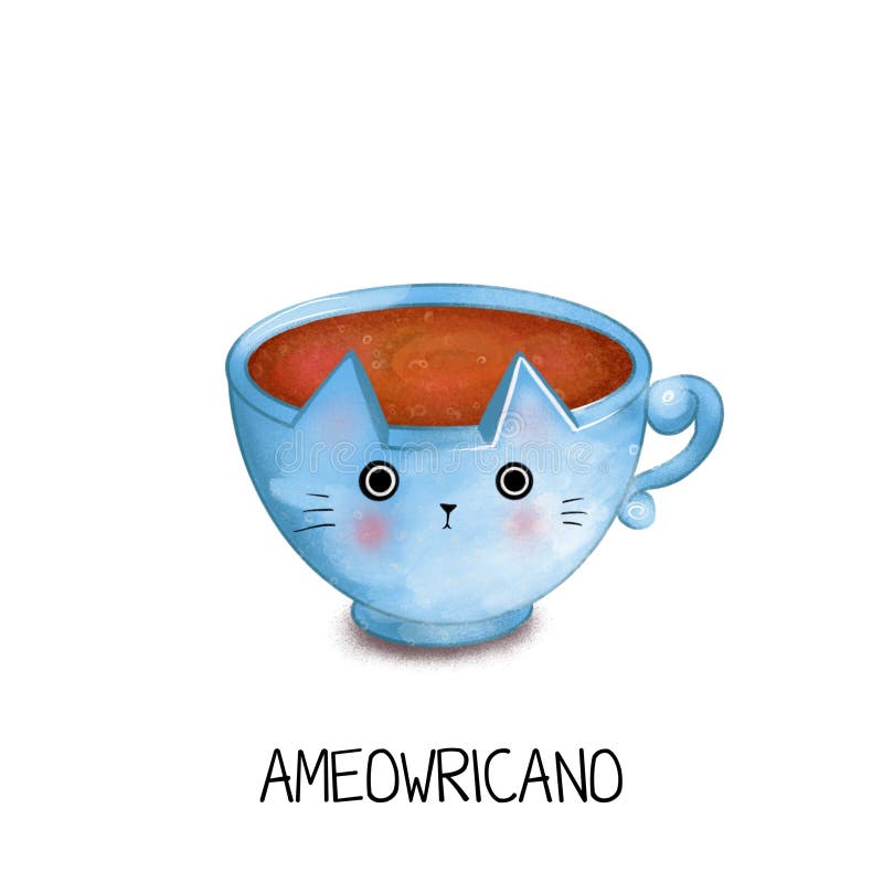 Cute Hand Draw Illustration with Coffee Looking Like Cat Stock Photo ...