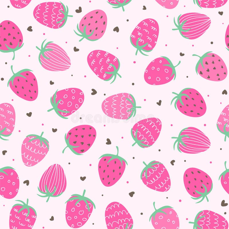 Cute Strawberry On A Pink Background Stock Vector - Illustration of ...