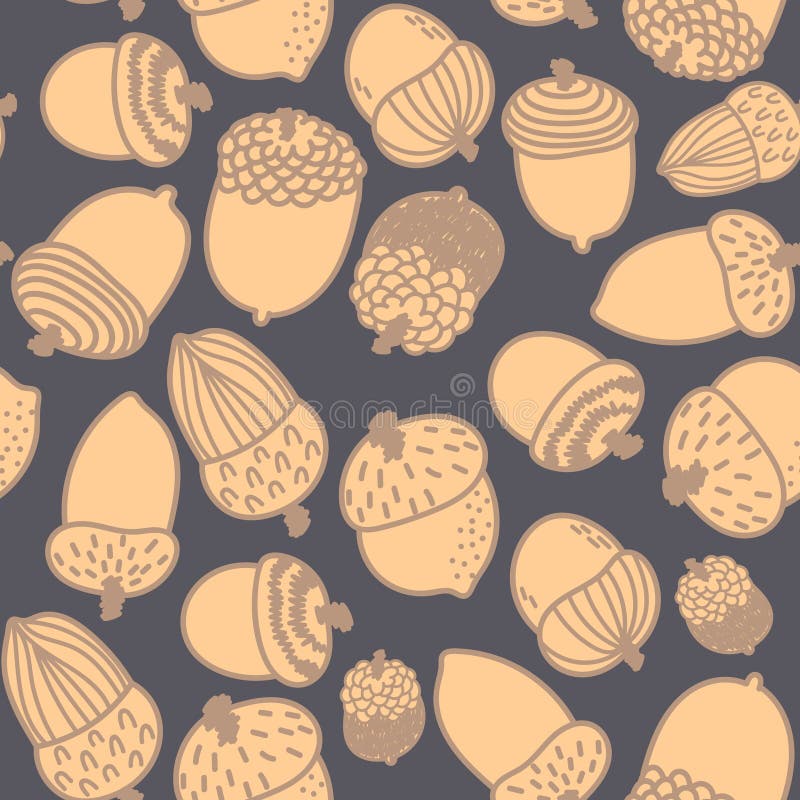 Cute Hand Drawn Acorn Seamless Pattern Stock Illustration ...