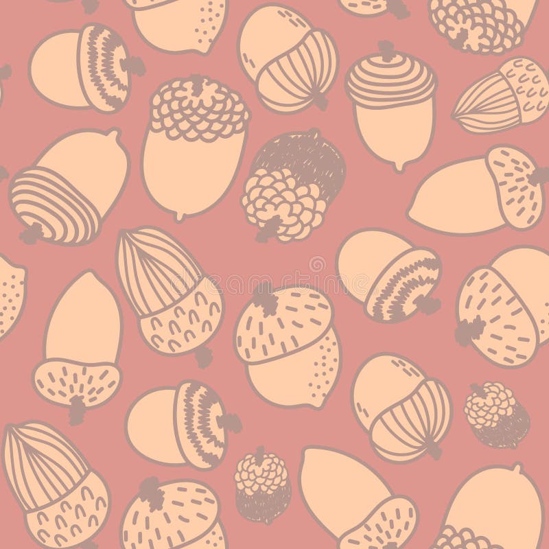Cute Hand Drawn Acorn Seamless Pattern Stock Illustration ...