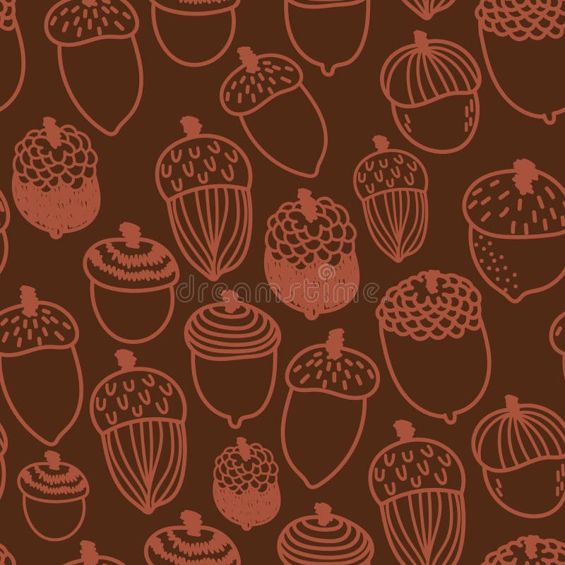 Cute Hand Drawn Acorn Seamless Vector Pattern Stock Vector ...