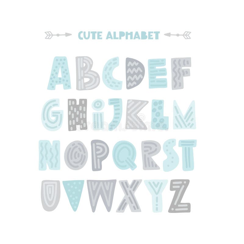 Cute Hand Drawn Alphabet stock vector. Illustration of cartoon - 122075661