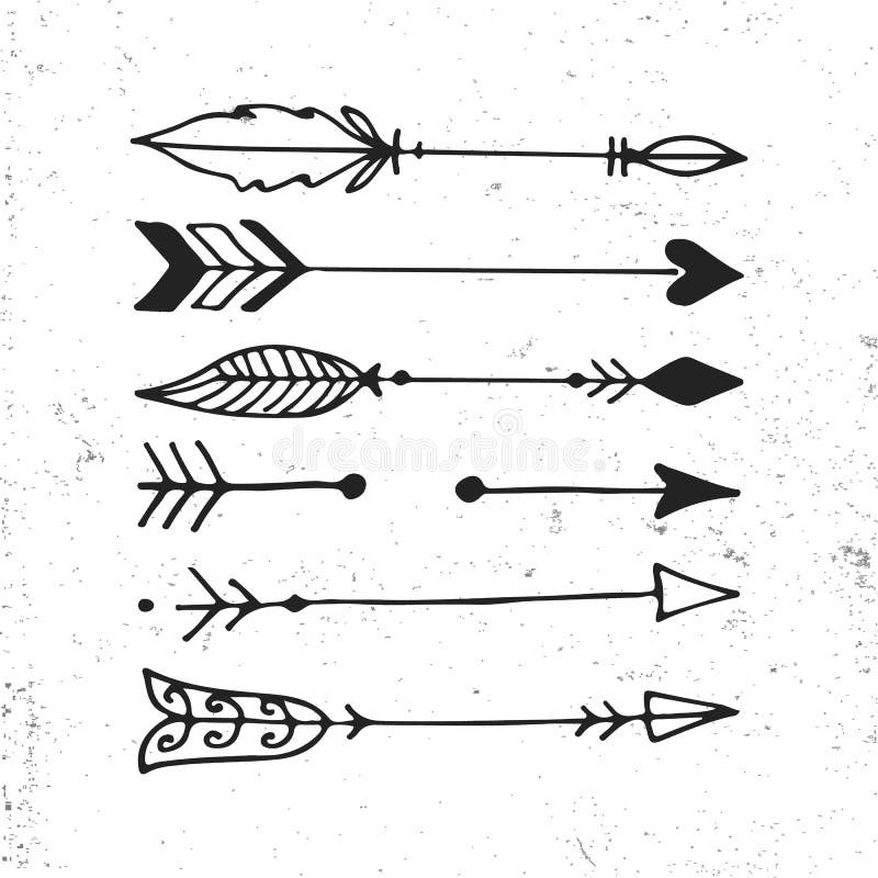 Cute Hand Drawn Arrows Set. Vector Illustration in Boho Style. Stock ...