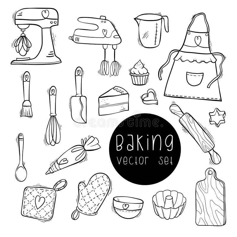 Cute Hand Drawn Baking Vector Doodles - Vector Design Stock Vector ...