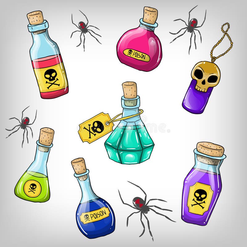 Cute Hand Drawn Bottles with Poison Stock Vector - Illustration of hand ...