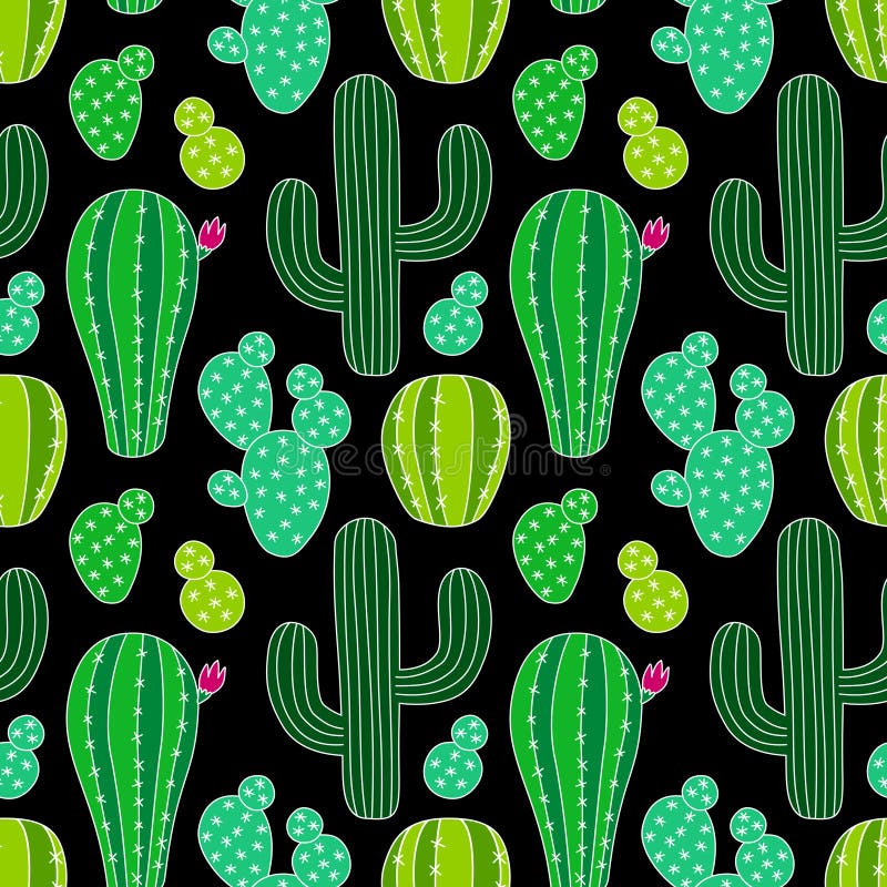 Cute Hand Drawn Cactus Seamless Pattern Stock Vector - Illustration of ...