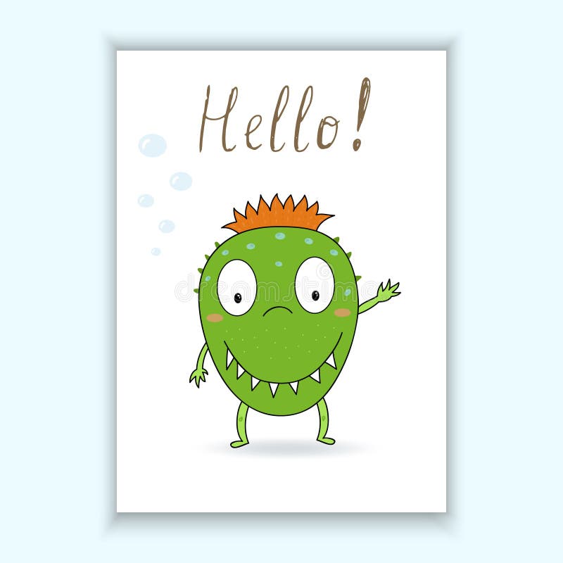 Cute Hand Drawn Card with Monsters Cartoon Style. Printable Template ...
