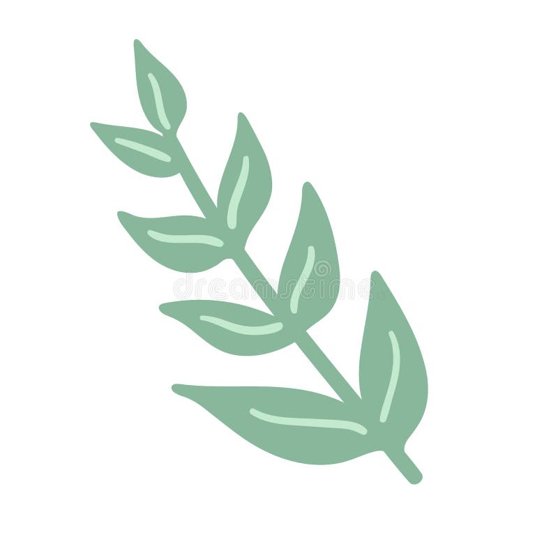 Cute Hand-drawn Cartoon Branch with Leaves. Stock Vector - Illustration ...