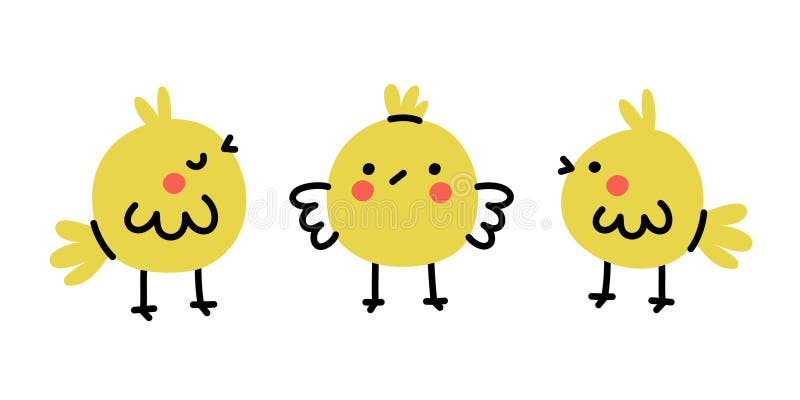 Cute Hand Drawn Chick Set. Simple Vector Illustration in Doodle Style ...