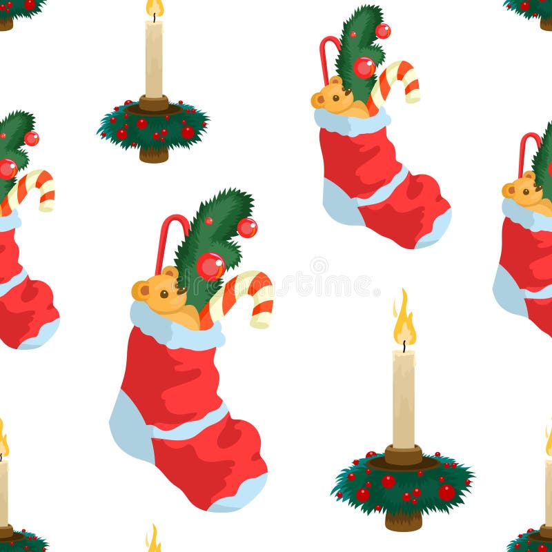 Cute Hand Drawn Christmas Pattern with Stockings Stock Vector ...