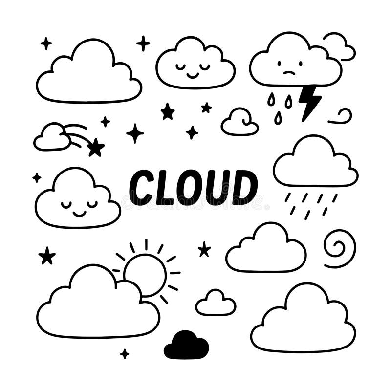Cute Hand-Drawn Cloud Illustrations Stock Illustration - Illustration ...