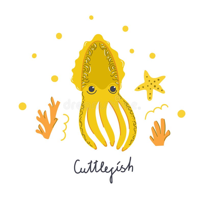 Cute Hand Drawn Cuttlefish. Nursery Design Stock Vector - Illustration ...