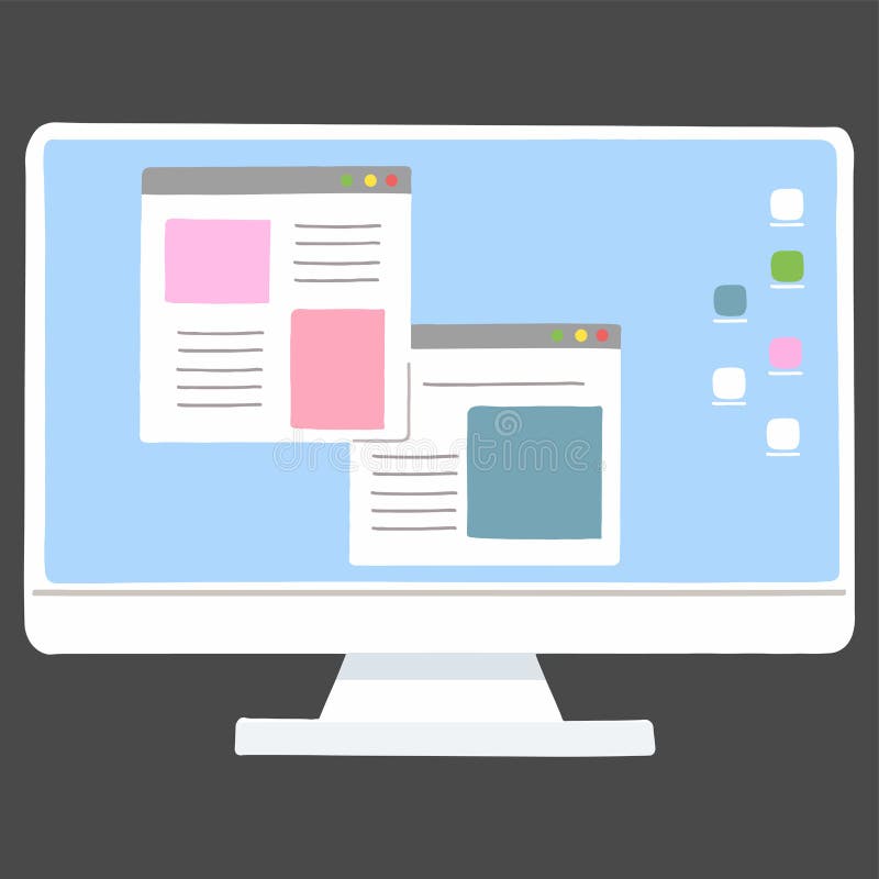 Cute Hand Drawn Desktop Computer Outlined Stock Vector - Illustration ...