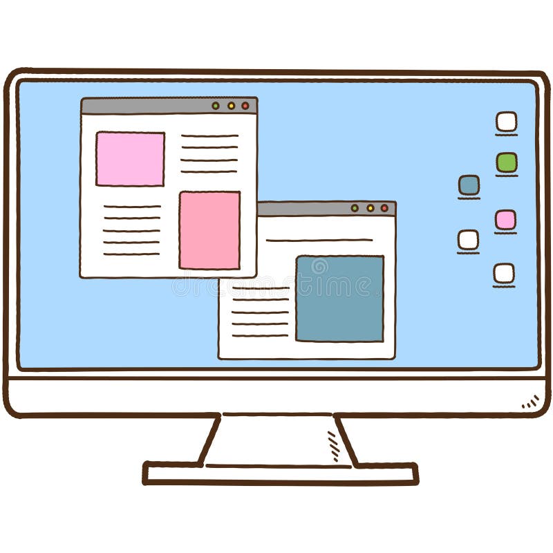 Cute Hand Drawn Desktop Computer Outlined Stock Vector - Illustration ...