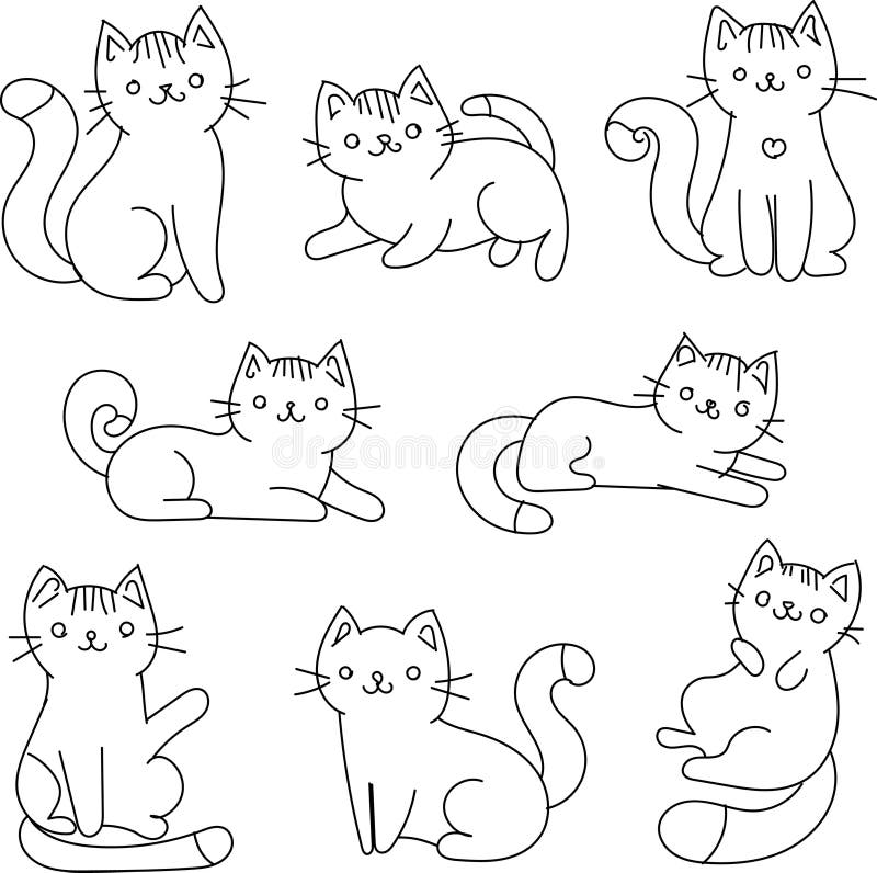 Cute Hand Drawn Doodle Cats Funny Kittens Collection Stock Illustration ...