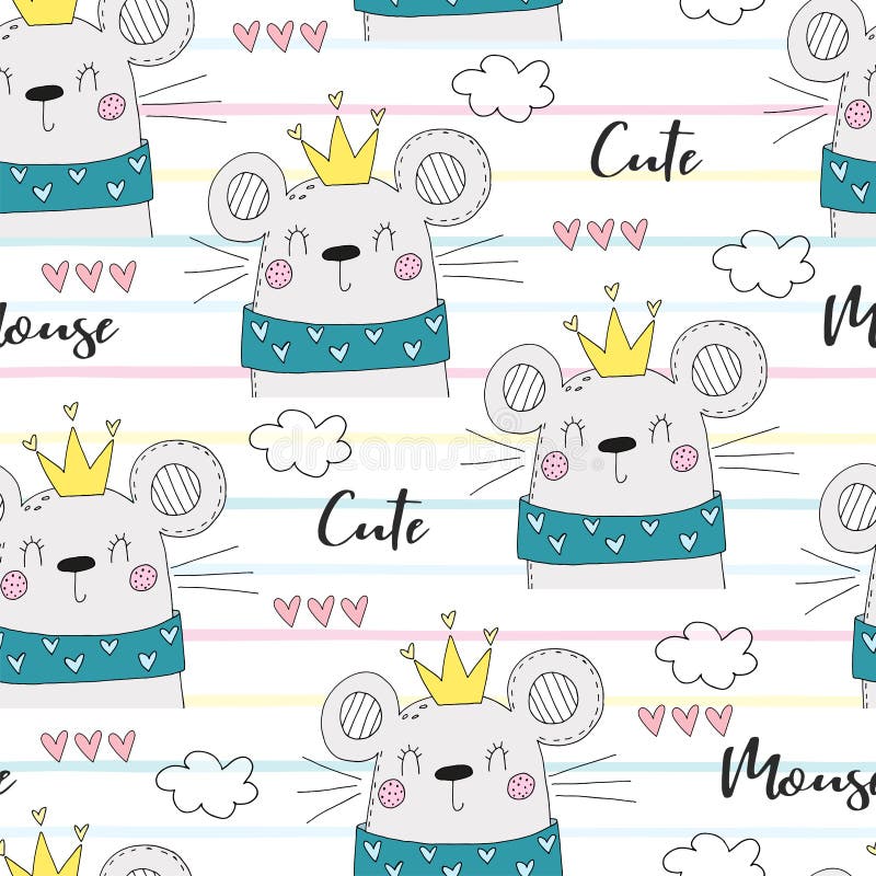 Cute Hand Drawn Doodle Mouse Seamless Pattern Stock Vector ...
