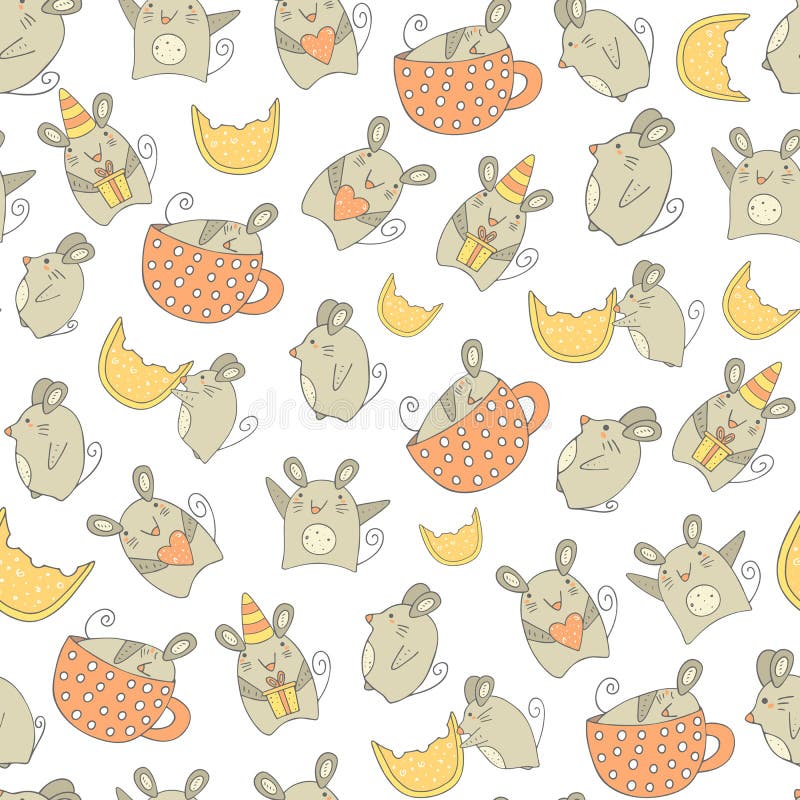 Cute Hand Drawn Doodle Mouse Seamless Pattern Stock Vector ...
