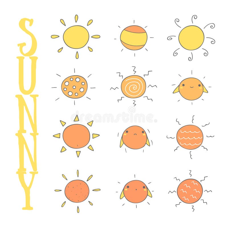 Cute Hand Drawn Doodle Sun Collection Stock Vector - Illustration of ...