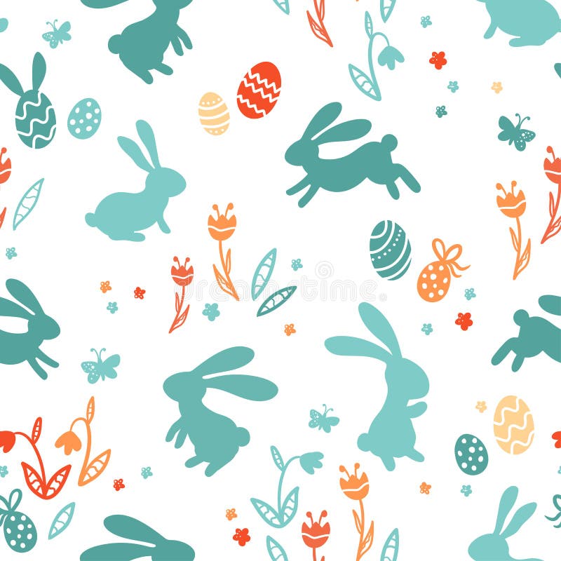 Easter Bunny and Tulips Floral Seamless Pattern Stock Vector ...