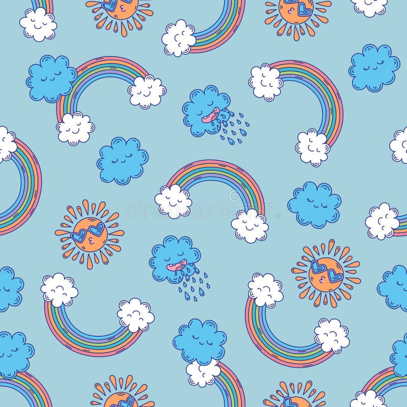 Cute Endless Doodle Weather Pattern Stock Vector - Illustration of cute ...