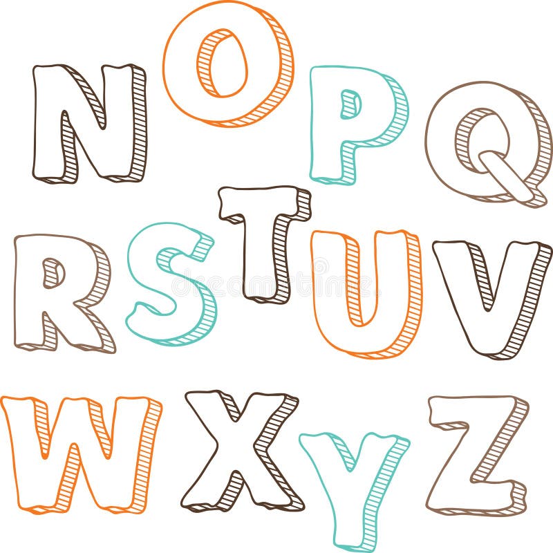 Cute Hand Drawn Font. Vector Letters Set N-Z Stock Vector ...