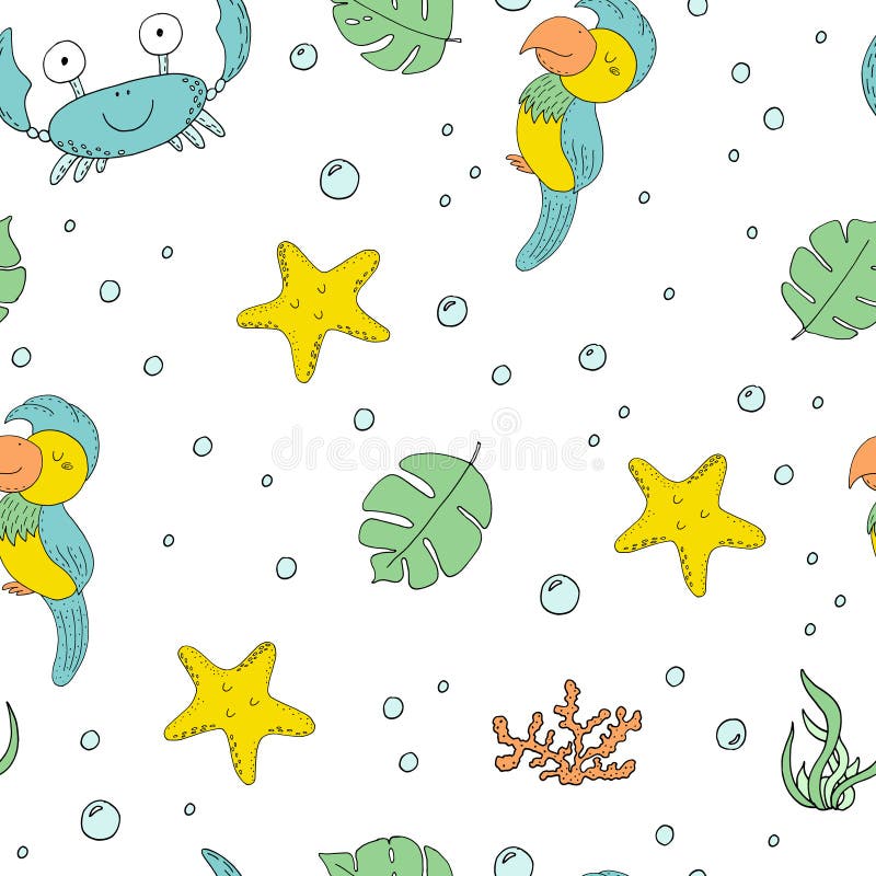 Cute Hand Drawn Funny Animals. Seamless Pattern. Stock Vector ...