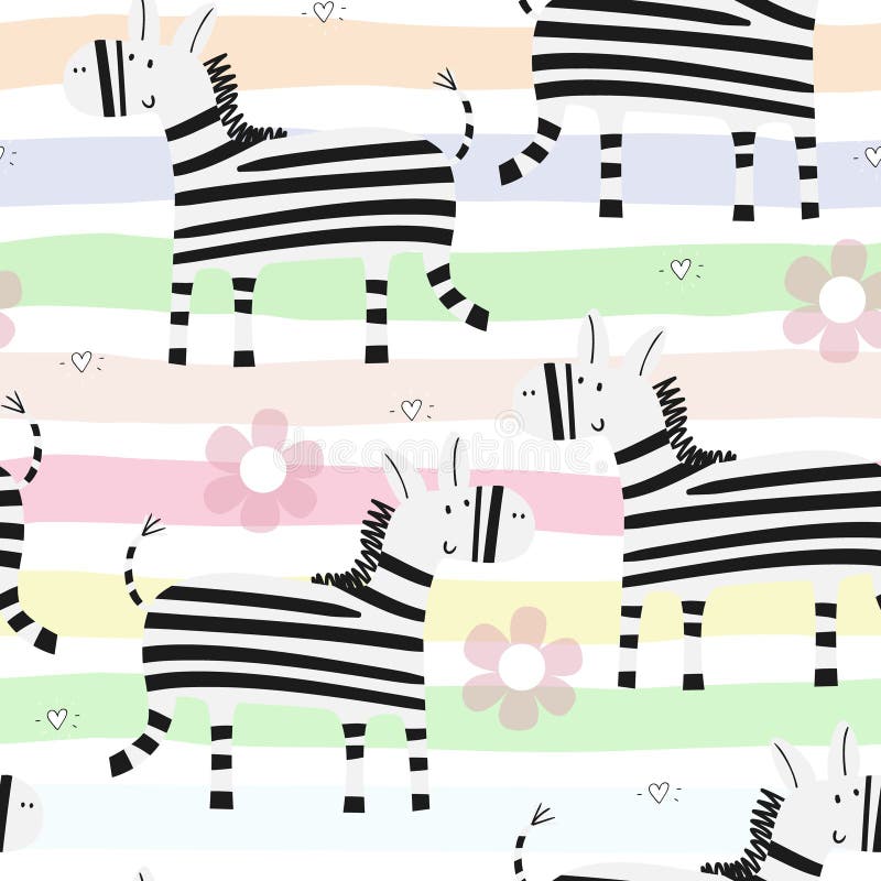 Cartoon Zebra Seamless Pattern Stock Vector - Illustration of mammal ...