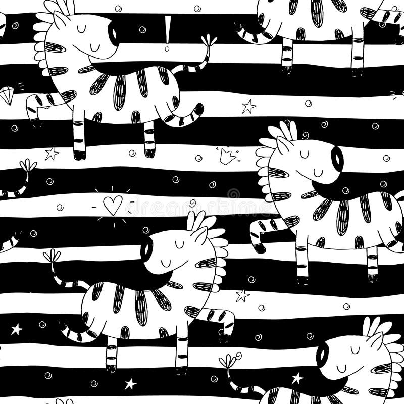 Cartoon Zebra Seamless Pattern Stock Vector - Illustration of heart ...