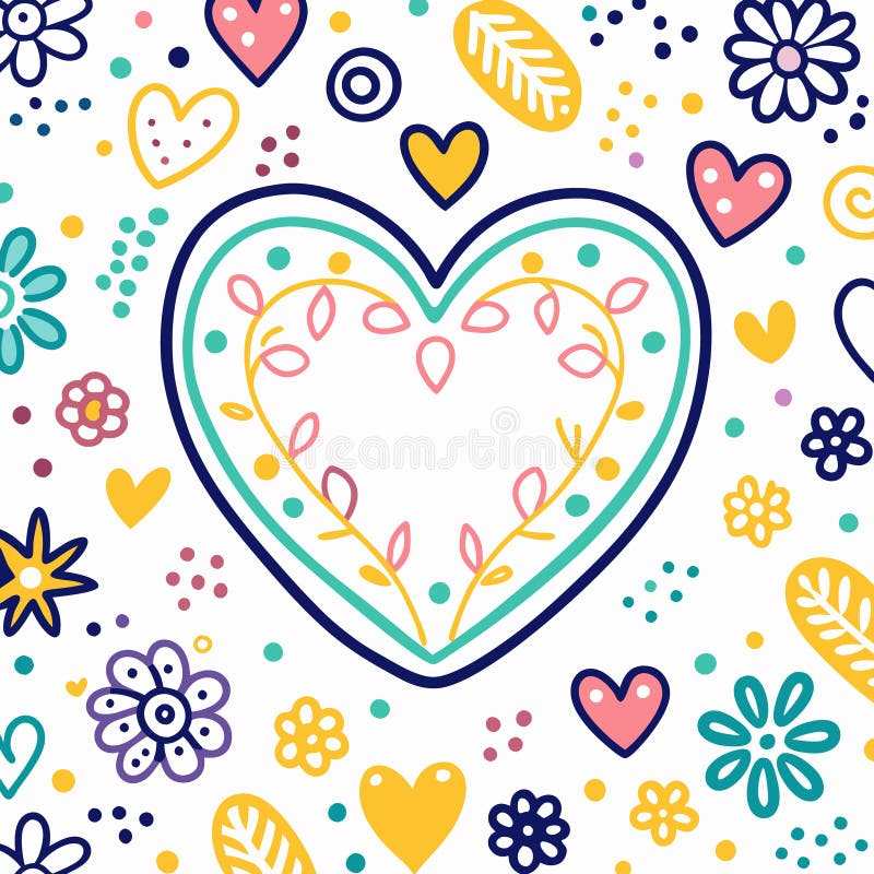 Cute Hand-drawn Heart with Floral Elements and Small Hearts Stock ...