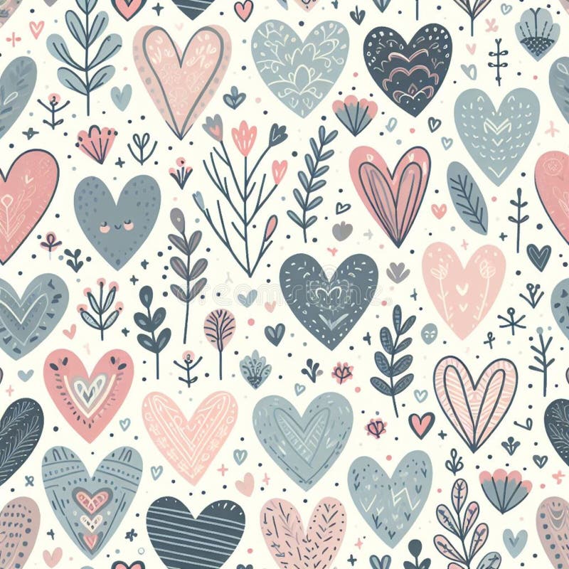 Cute Hand Drawn Hearts Seamless Pattern Background Stock Illustration ...